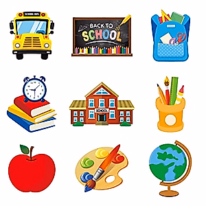 PTFNY 45 Pieces Back To School Cutouts School Bus Chalkboard Book Apple First Day of School Cut-Outs Decorations School Classroom Kids Students Colorful Bulletin Board DIY Cutouts Party Favor Supplies