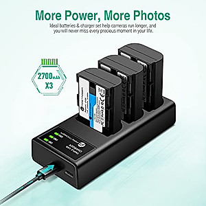 FirstPower LP-E6 LP E6N Battery 3-Pack 2700mAh and Triple Slot Charger for Canon EOS 5D Mark II III IV, 5DS, 5DS R, 6D, 6D Mark II, 7D, 7D Mark II, 60D, 70D, 80D, 90D