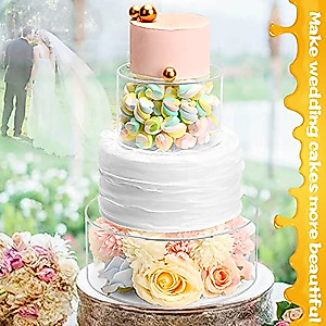 2 Pcs Clear Acrylic Cake Stand Fillable Cake Stand Cake Riser Cake Tier Cake Display Round Cake Stand Wedding Cake Stand Cylinder Stand for Party Birthday(10 inch,6 inch,with Lights)