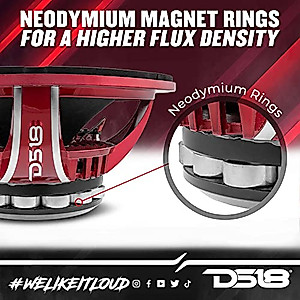 DS18 PRO-NEO6R - 6.5" Neodymium Midrange Loudspeaker, Red Aluminum Basket, 600 Watts Max, 4-Ohms, Neodymium Rings Magnet - The Best Neodymium Full Range Loudspeaker for Your Car (1 Speaker)