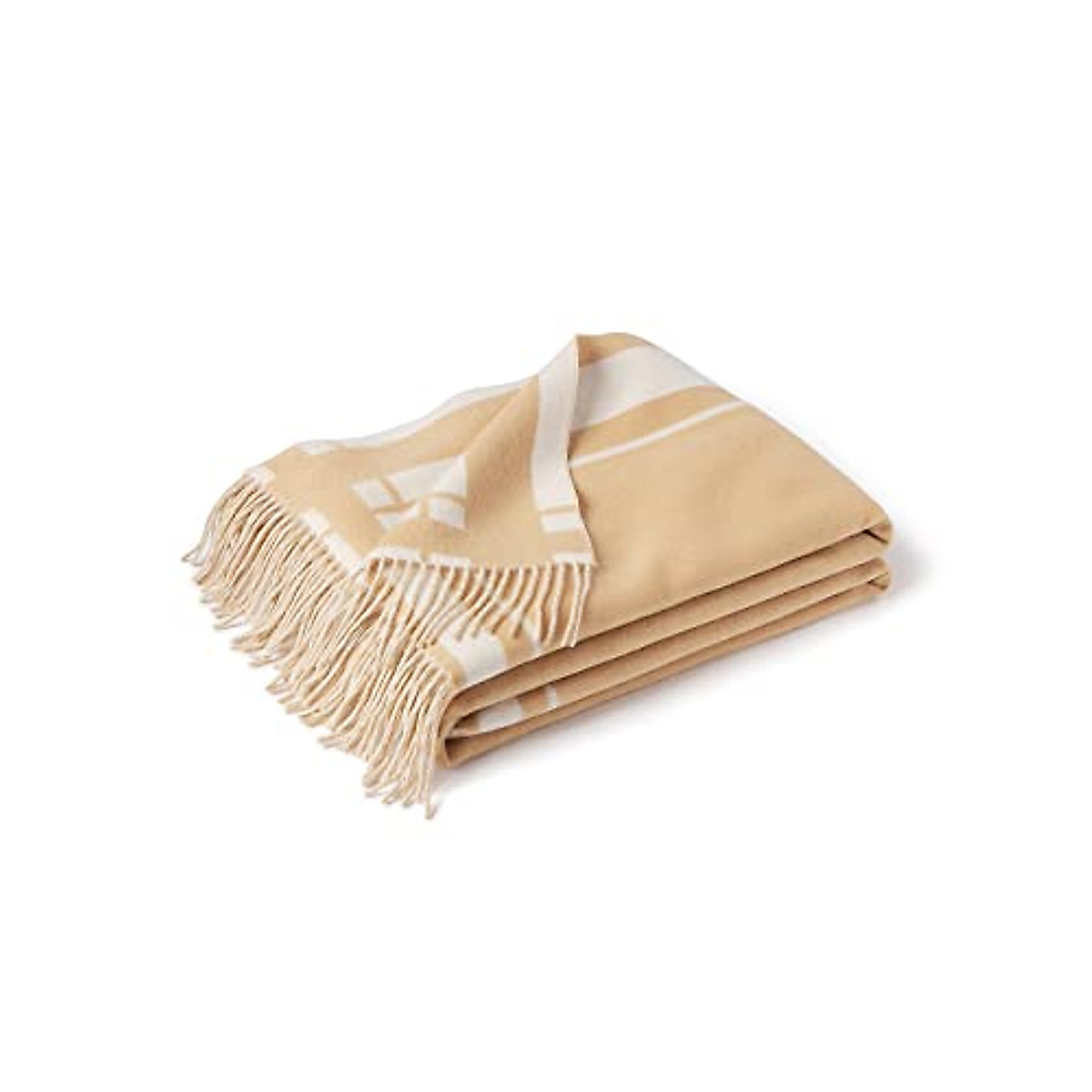 State Cashmere Reversible Throw Blanket with Fringes - Ultra Soft Accent Blanket for Couch, Sofa & Bed - Made with Merino Wool & Cashmere Sourced from Inner Mongolia - (Camello/Beige, 70"x50")