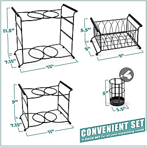 Sorbus® Buffet Caddy — 7-Piece Stackable Set Includes Plate, Napkin, and Silverware Holder, 3-Tier Detachable Tabletop Organizer — Ideal for Kitchen, Dining, Entertaining, Parties,Thanksgiving (Black)