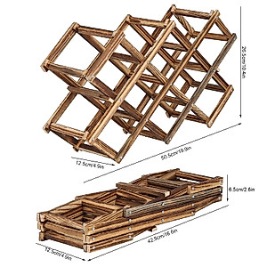 Hyuduo Wine Cabinet, Wood Wine Storage Racks Foldable 10 Bottle Wooden Standing Wine Bottle Stand Holder Display Shelf for Home Kitchen Bar Cabinets,Bar Cabinet, Wine Cabinet
