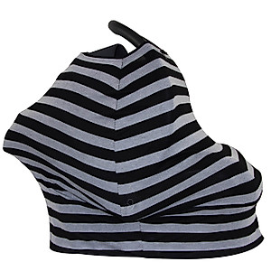 JLIKA Baby Car Seat Covers - Stretchy Infant Canopy and Nursing Cover for Breastfeeding Newborns Infants Babies Girls Boys Best Shower Gift Maternity Apron Infinity Scarf carseats (Black/Gray Stripe)