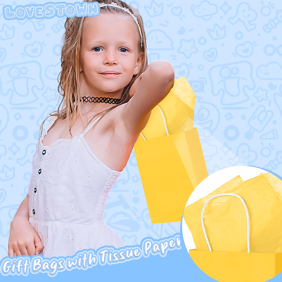 LovesTown 18PCS Gift Bags with Tissue Paper, Party Favor Bags with Handles Small Gift Bags Set 6 Colors for Gift Wrap Birthday and Wedding