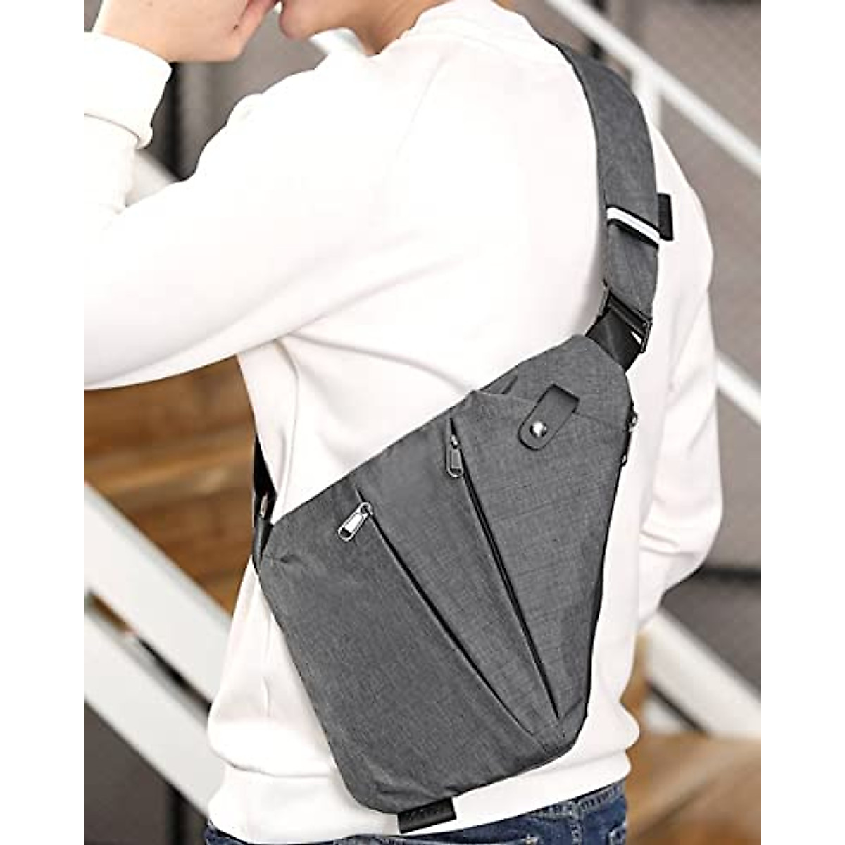 NIHONO Personal Flex Bag for Women Men Crossbody Sling Bag Anti Theft Water Resistant Backpack Fashion Chest Bag for Outdoor (Left Black)