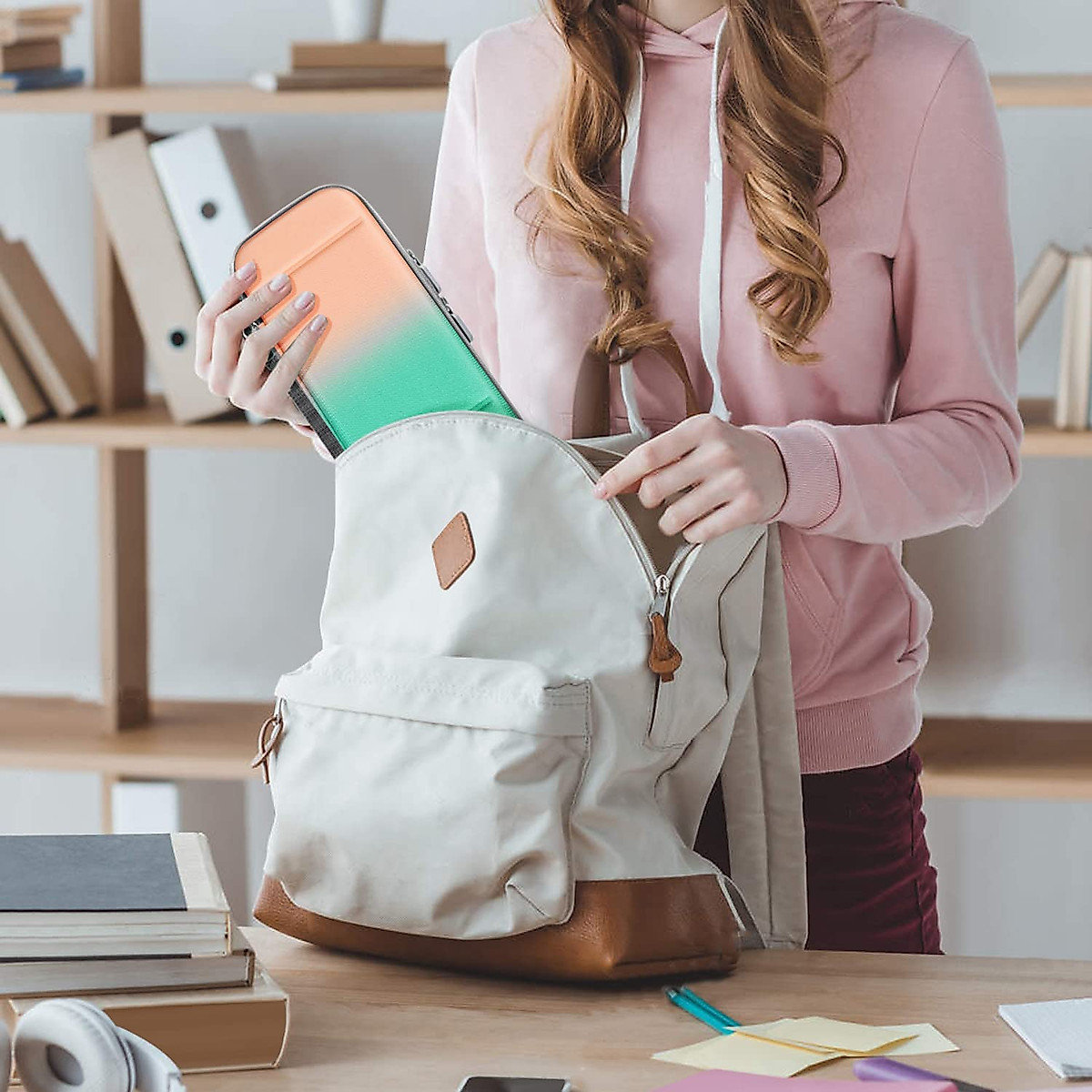 TNP Carrying Case for Nintendo Switch Lite, Green Orange - Kawaii Cute Portable Travel Case, Protective Storage Carry Bag for Girls with Screen Protector, 10 Game Cartridge Holder