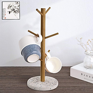 TOPSKY Coffee Mug Holder for Counter, Mug Holder Tree, Coffee Cup Rack Tree, Standing Coffee Mug Station Organizer with 6 Hanger Hooks for Countertop, Vertical Mugs Storage Rack, Free Up Cabinet Space