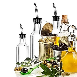DLD Italian Glass Oil And Vinegar Cruet 16 Oz, Olive Oil Dispenser With Stainless Steel Spout, Slight Green Tint (SET OF 2, 16 oz)