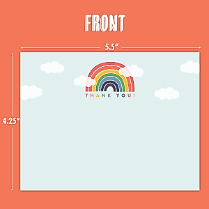 Koko Paper Co Rainbow Thank You Cards | 25 Flat Cards and 25 Bright White Envelopes | Printed on Heavy Card Stock.