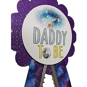 2 Mommy & Daddy to Be Button Pins Galaxy Baby Shower It's a Girl Boy for parents to wear, Purple Glitter Sprinkle