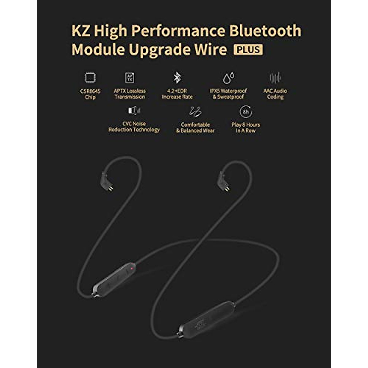 KZ Bluetooth in-Ear Headphones Detachable Cables with 2 Pins and Microphone Replacement for KZ ZSN/ZSN PRO/ZSX/ AS12/ AS16/ ZS10 PRO