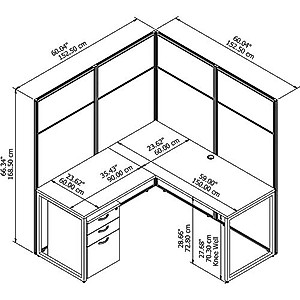 Bush Business Furniture Easy Office L Shaped Cubicle Desk with File Cabinet and 66H Panels, 60Wx60H, Mocha Cherry