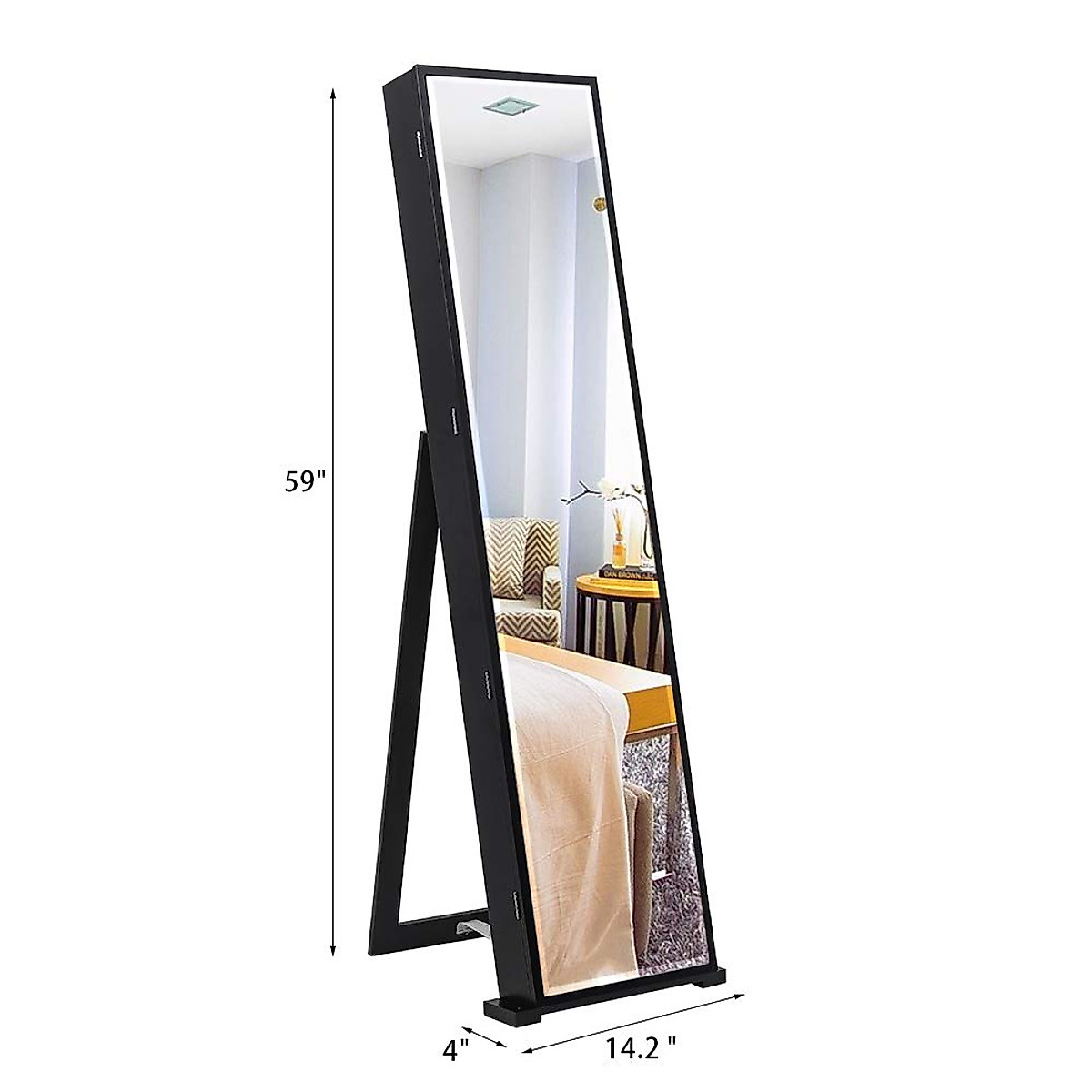 Savins gt1-DL 79 Blue Led Jewelry Cabinet, Jewelry Storage Cabinet, Upright Jewelry Cabinet With Long Mirror（Black）