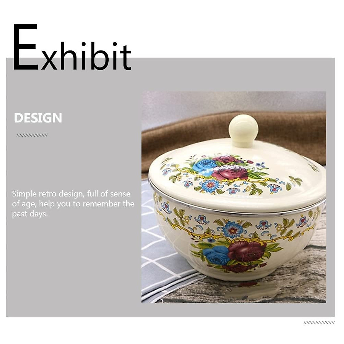 Cabilock Mixing Bowl Enamel Soup Bowl With Lid Flower Prints Enamelware Basin Old- fashioned Bowl Thickened Enamelware Bowl Large Capacity Vegetable Fruit Rice Pot Random Color Enamel Serving Bowls