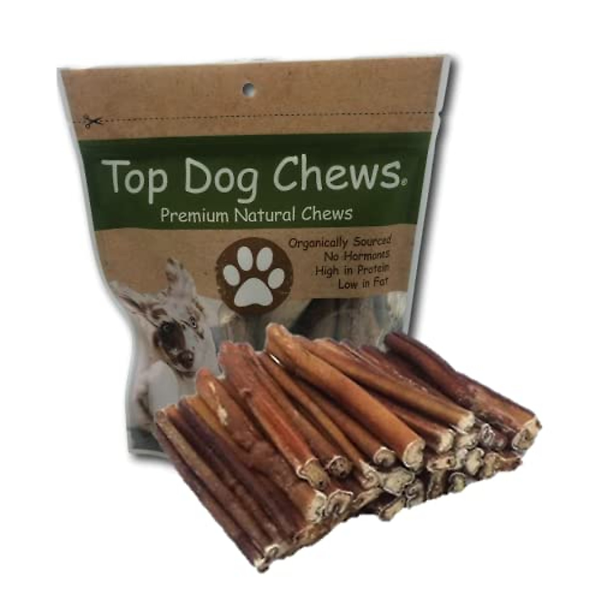 Top Dog Chews - Thick 6 Inch Bully Sticks, 100% Natural Beef, Free Range, Grass Fed, High Protein, Supports Dental Health & Easily Digestible, Dog Treat for Small, Medium & Large Dogs, 12 Pack