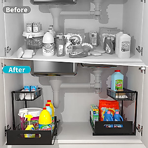 Under Sink Organizer, Pull Out Cabinet Organizer 2 Tier Slide Out Sink Shelf Cabinet Storage Shelves,Under Bathroom Cabinet Storage, Multi-Use for Under Kitchen Bathroom Sink Organizers and Storage