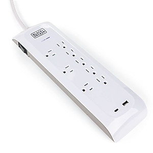 BLACK+DECKER Power Strip Extension Cord with 3 Grounded Outlets, 2 USB Charging Ports, 5 ft Cable - Indoor Charging Station Outlet Strip with Flat Plug - Premium Electrical Outlets & Accessories