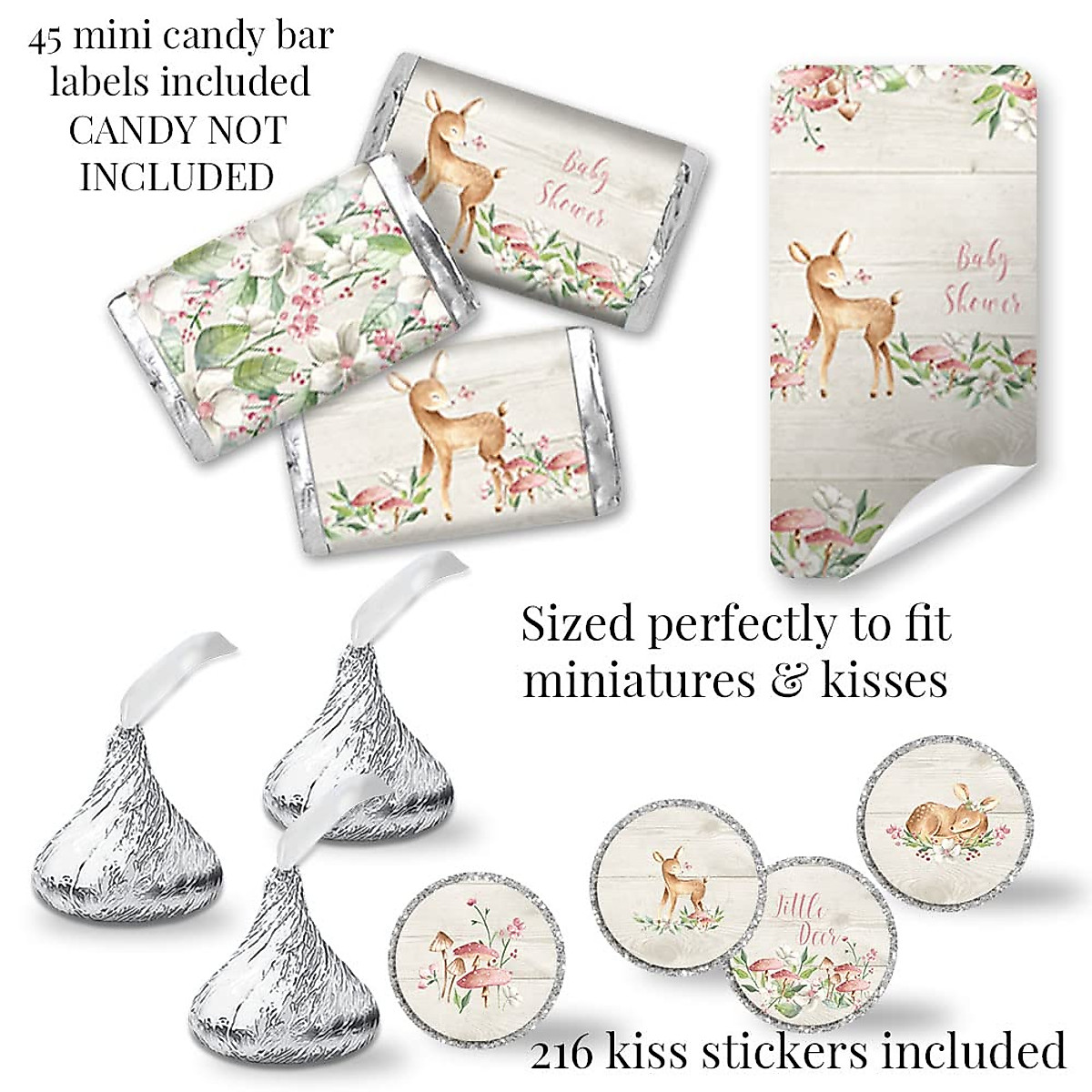 Amanda Creation Little Deer Woodland Girl Baby Shower Party Bundle Includes 20 each of Invitations with Envelopes + 4 Different Sizes of Decorative Stickers, Diaper Tickets & Bring a Book Cards