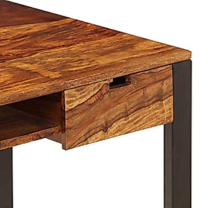 vidaXL Computer Desk with 2 Drawers,Writing Desk Study Table Office Desk Workstation Home Office Desk for Study Room, Bedroom, Living Room, Office Room，43.3"x21.7"x30.7" Solid Sheesham Wood and Steel