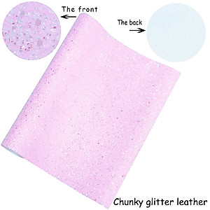 Greatdiy Sparkly Soft Pink Chunky Glitter Faux Leather Roll 12 x 52 inch Shiny Solid Color Synthetic Leatherette PU Fabric for Bows Earrings (17015#7)