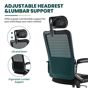 SMUG Ergonomic Mesh High Back Computer Adjustable Headrest,Lumbar Support, Tilt Function,Swivel Rolling, Soft PU Armrest Task Home Office Desk Chairs, Black