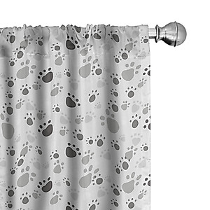 Lunarable Grey Curtains, Pattern with Random Footprints Paw Traces Pet Legs Friendly Cats and Dogs, Window Treatments 2 Panel Set for Living Room Bedroom, Pair of - 28" x 63", Charcoal Grey