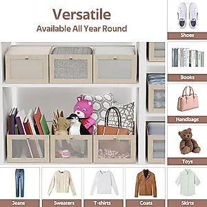 6 Pack Closet Storage Bins, Large Linen Closet Baskets for Clothes Organizer, Foldable Multifunctional Closet Organizer with Clear Window for Clothing, Jeans, Toys, Books, Shelves, Closet, Wardrobe