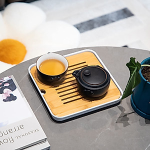 HEER Chinese Travel Gaiwan Tea Set for One, Ceramic Small Kungfu Teapot with Teacup for Adults, Japanese Style Tea Accessories for Tea Lovers.