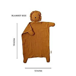 Marlowe & Co Organic Cotton Muslin Lion Lovey Blanket, Organic Cotton Muslin Lion Security Blanket (Toffee)