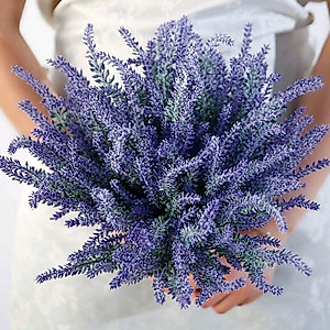 Evoio 10pcs Artificial Flocked Lavender Bouquet, DIY Bridle Flowers Arrangements Home Kitchen Garden Office Wedding Decor Floral-Purple