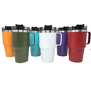 FTB Creative 20oz Insulated Tumbler Mug, Double Wall Stainless Steel, with Lid, Straw and Handle (Army Green)