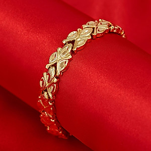 LIFETIME JEWELRY Diamond Cut Floral Link Bracelet for Men and Women 24k Gold Plated (Gold, 7 inches)