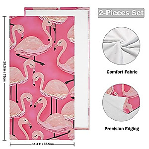 GEDAKO Hand Towels Set 2 pcs Bath Towel Soft for Bathroom Spa Gym Sports 28"x 14" (Pink Flamingos)