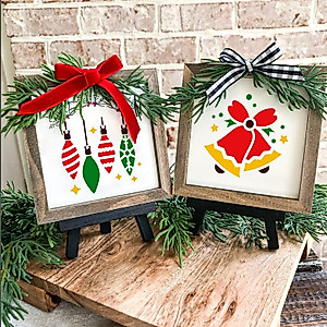 Christmas Stencils for Painting on Wood,3x3” Reusable Holiday Xmas Stencil Drawing Templates for Christmas Tree/Tier Tray/Window Decor