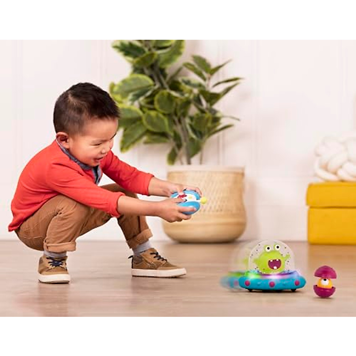 B. toys- Vehicle Bumper Space Car-Light-Up- Simple Remote Control Car for Toddlers with Alien Driver- Marky Mars- 12 months +