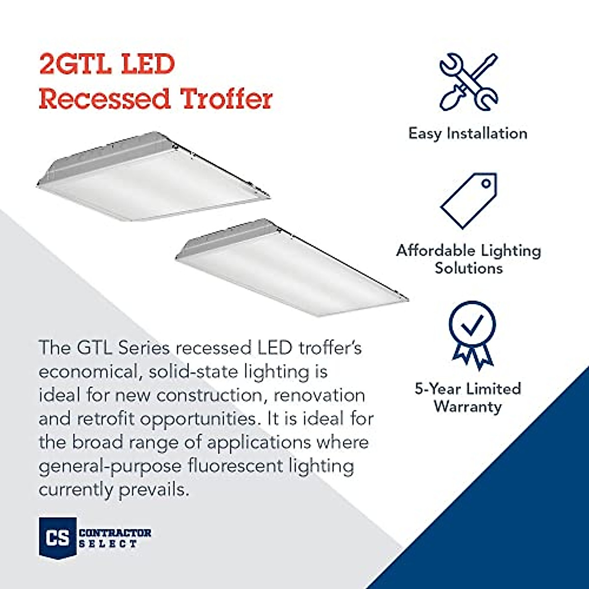 Lithonia Lighting 2GTL2 A12 120 LP840 2 ft. x 2 ft. GTL Prismatic Lens Lay-in 2000 lumens 4000K CCT, 1 Count (Pack of 1), Non-Dimmable