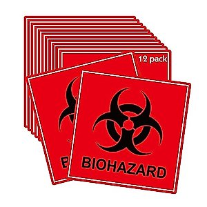 12 Pack Biohazard Stickers Sign Biohazard Warning Labels 4Inch Universal Biohazard Symbol Vinyl Waterproof Hazardous Materials Warning Stickers for Labs, Hospitals and Industrial Use