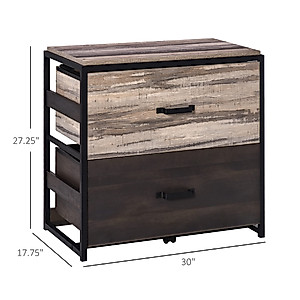 Vinsetto Lateral Office File Cabinet with 2 Large Drawers and Adjustable Metal Hanging Bars for A4, Letter and Legal Sized Files, Storage Organizer, Brown/Black