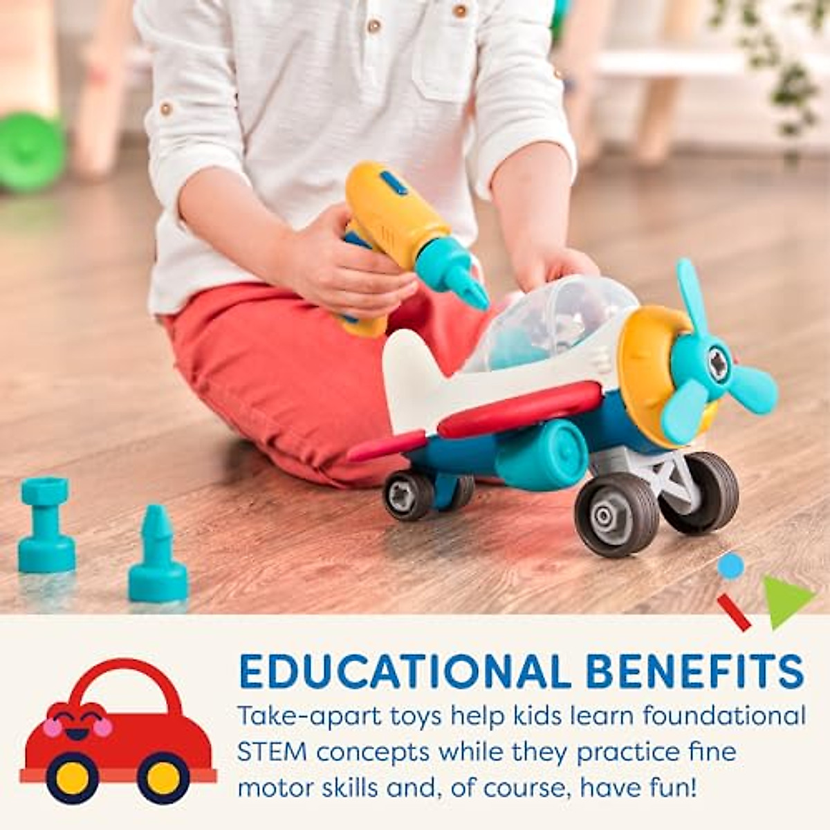 Battat- Wonder Wheels- Take-Apart Airplane – Toy Plane With Drill For Kids – STEM Toy- Developmental Toy – 3 Years +