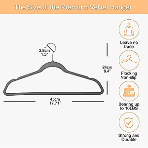 Lrophyte Velvet Hangers,Standard Hangers,Slim, Durable, Non-Slip Space Saving Clothes Hangers with 360 Degree Chrome Swivel Hook Suit Clothes Hangers,Coat Hangers (Gray/Silver, 50)