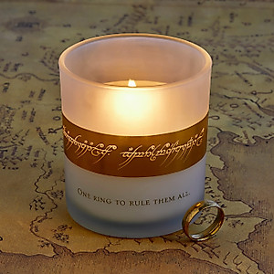 The Lord of the Rings Glass Candle, 8oz - Ring of Power Replica Reveals When Wax is Burned, Unscented - Gift for LOTR Fans