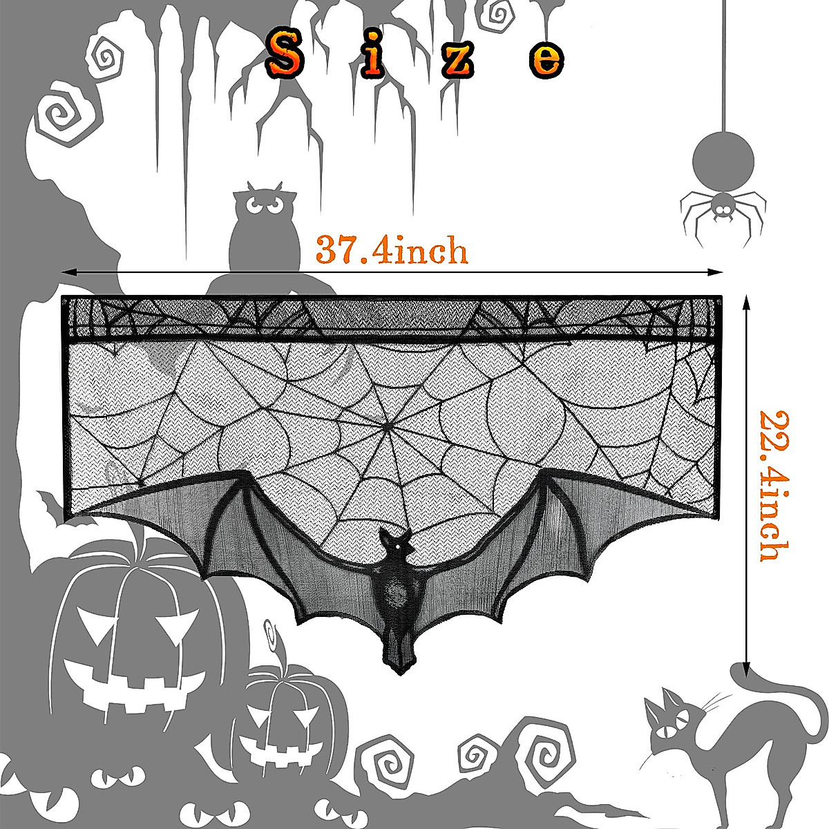 Tatuo 3 Pieces Halloween Valances Halloween Windows Decorations Black Lace Cobweb Mantle Scarf Spiderweb Fireplace Valances Cover Halloween Party Decorations