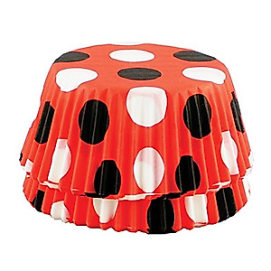 Fox Run Polka Dot Disposable Bake Cups, 3 x 3 x 1.25 inches, Red with Black