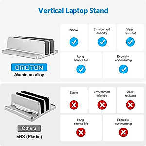 OMOTON [Updated Dock Version] Vertical Laptop Stand, Double Desktop Stand Holder with Adjustable Dock (Up to 17.3 inch), Fits All MacBook/Surface/Samsung/HP/Dell/Chrome Book (Silver)