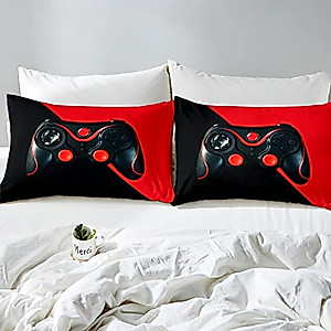 Games Duvet Cover Boys Kids Gamepad Bedding Set Video Game Controller Room Decor Comforter Cover for Teen Girls Player Modern Gamer Console Bedding,1 Duvet Cover with 2 Pillow Cases,Full,Black Red