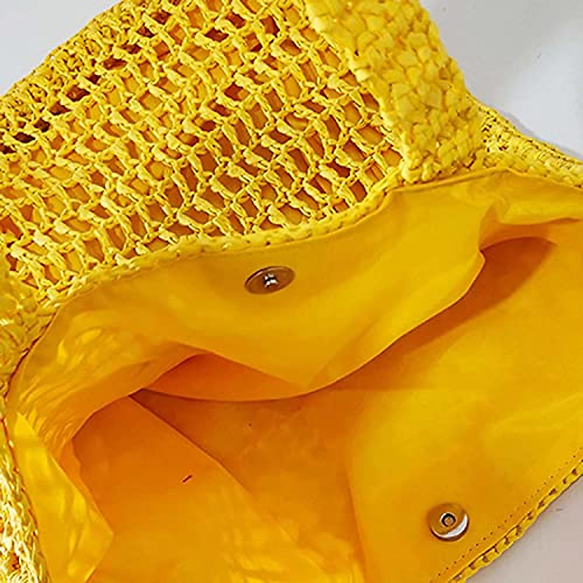 Womens Handmade Straw Bag,Travel Beach Tote Fishing mesh Bag,Straw Woven Bag Female Pastoral Style Weaving Hollow Shoulder Bag Handbag Portable Beach Bag (Khaki,With Lining Bag)