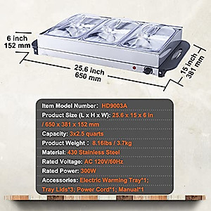 VEVOR Food Buffet, Warming Trays with Temp Control Portable Stainless Steel 7.5 Quart Chafing Dish Set, Hot Plate Perfect for Parties, Catering, Holidays, ETL, 25.6" x 15", Silver