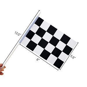 Novelty Place 12Pcs Checkered Flags Black and White Racing Stick Flags - 8"x5.5" - Decorations for Kids' Car theme Birthday, Race Car Party, Sport Events