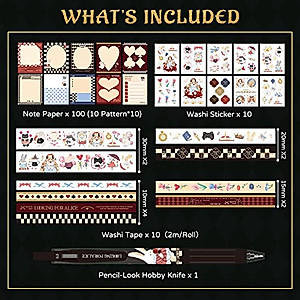 Comealltime Scrapbooking Supplies Stickers(121pcs), Vintage Aesthetic Scrapbook Kit with Washi Stickers, Hobby Knife, Decoupage Papers for Bullet Journals, Craft DIY Gift - Black